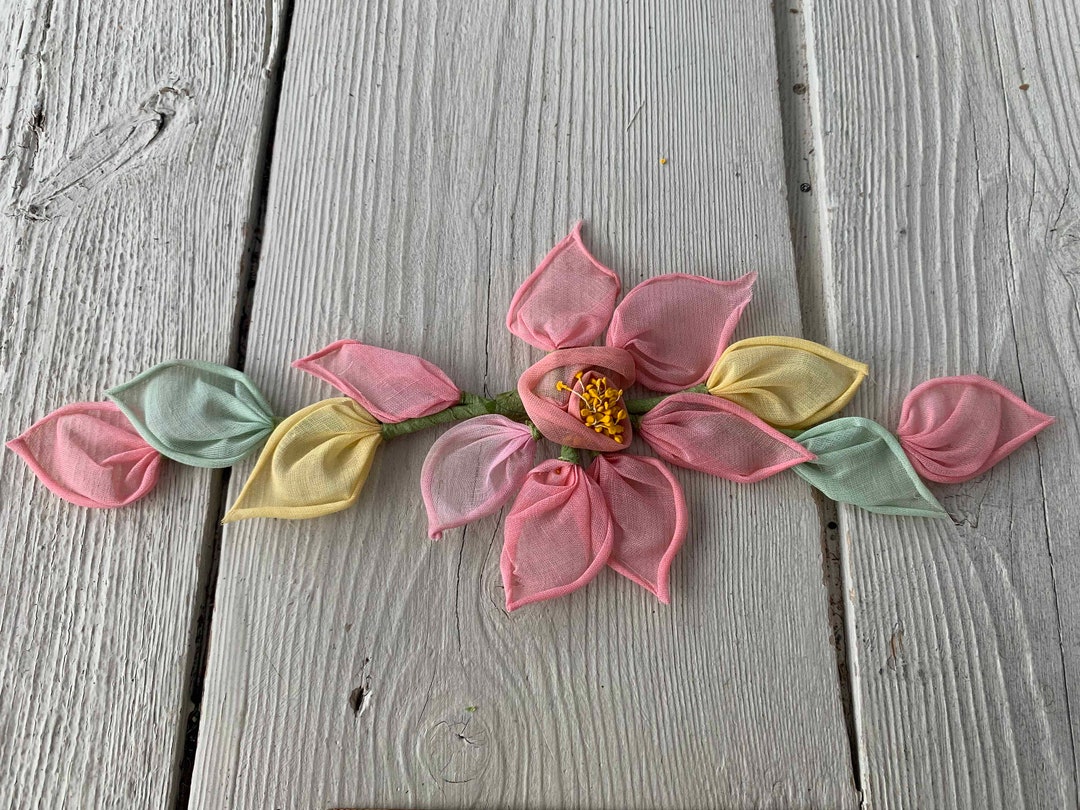 One Large Antique Ribbonwork Flower Applique ref: A-7194 Box 6 - Etsy