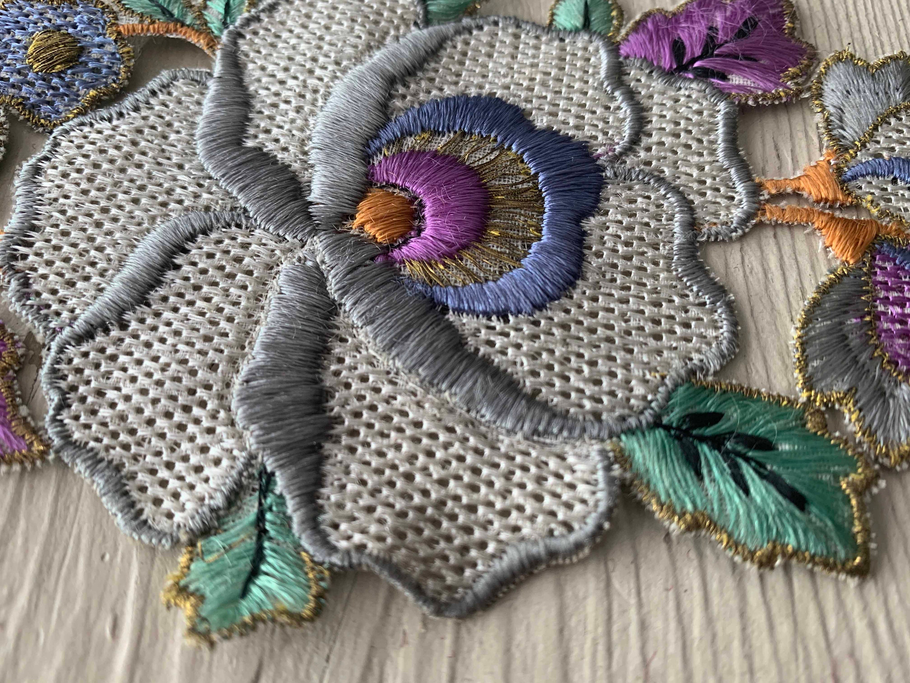 One Antique Embroidered Applique With Metallic Thread Accents Art Deco ...