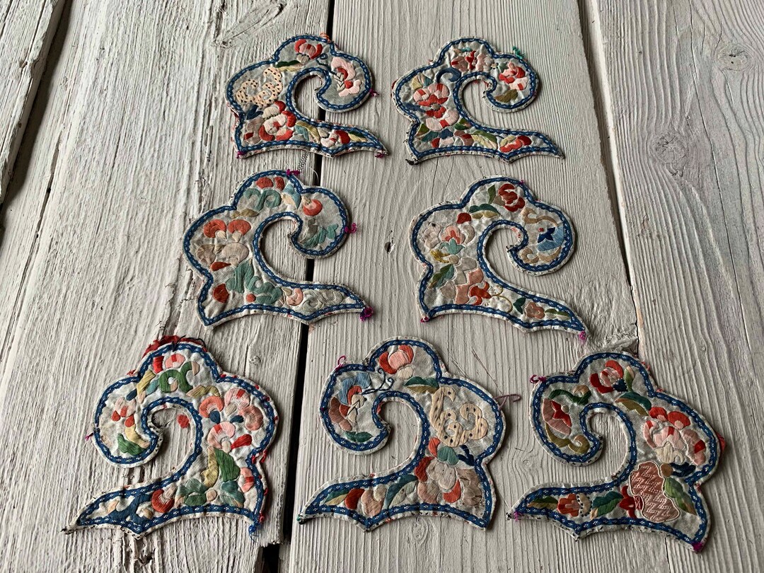 One Antique Embroidered Silk Applique Oriental (ref A-7307 Box 5) - Etsy