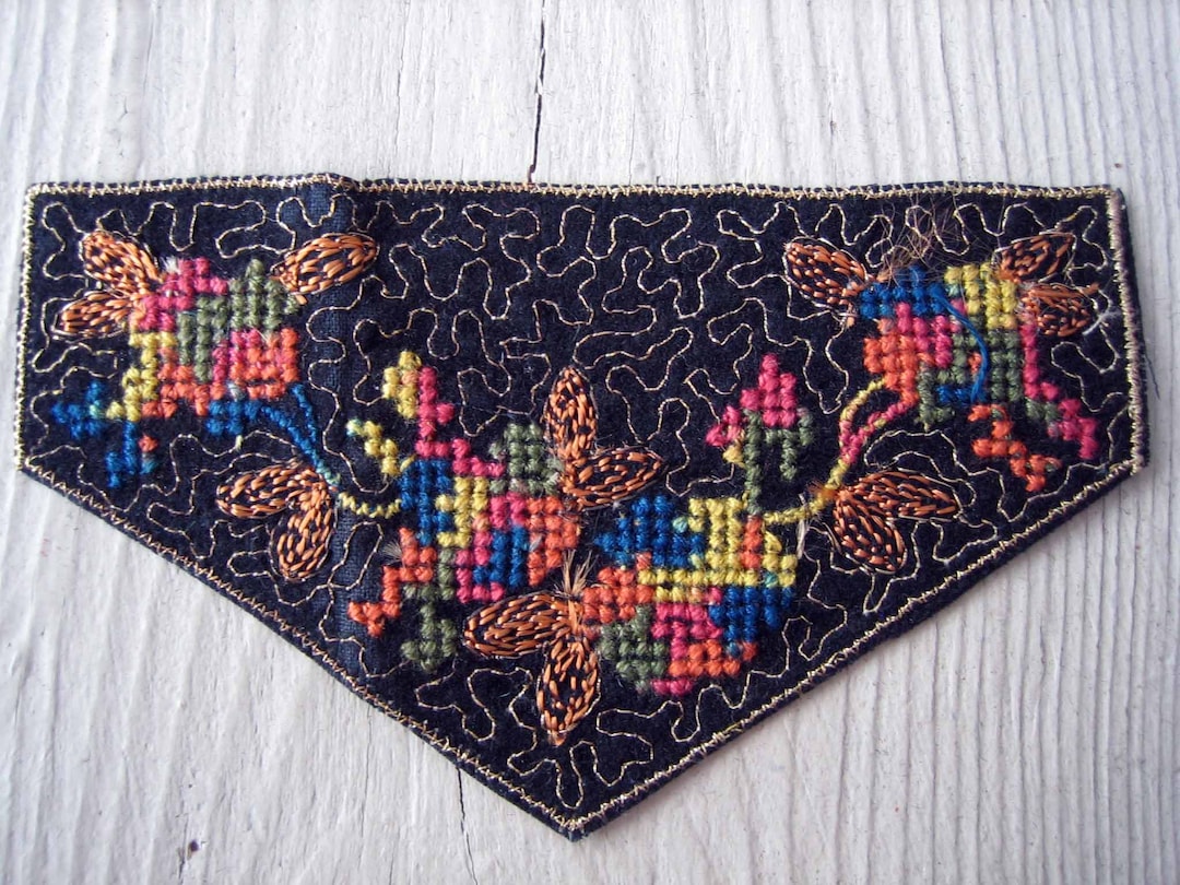 One Antique French Petit Point and Metallic Thread Embroidered Applique ...