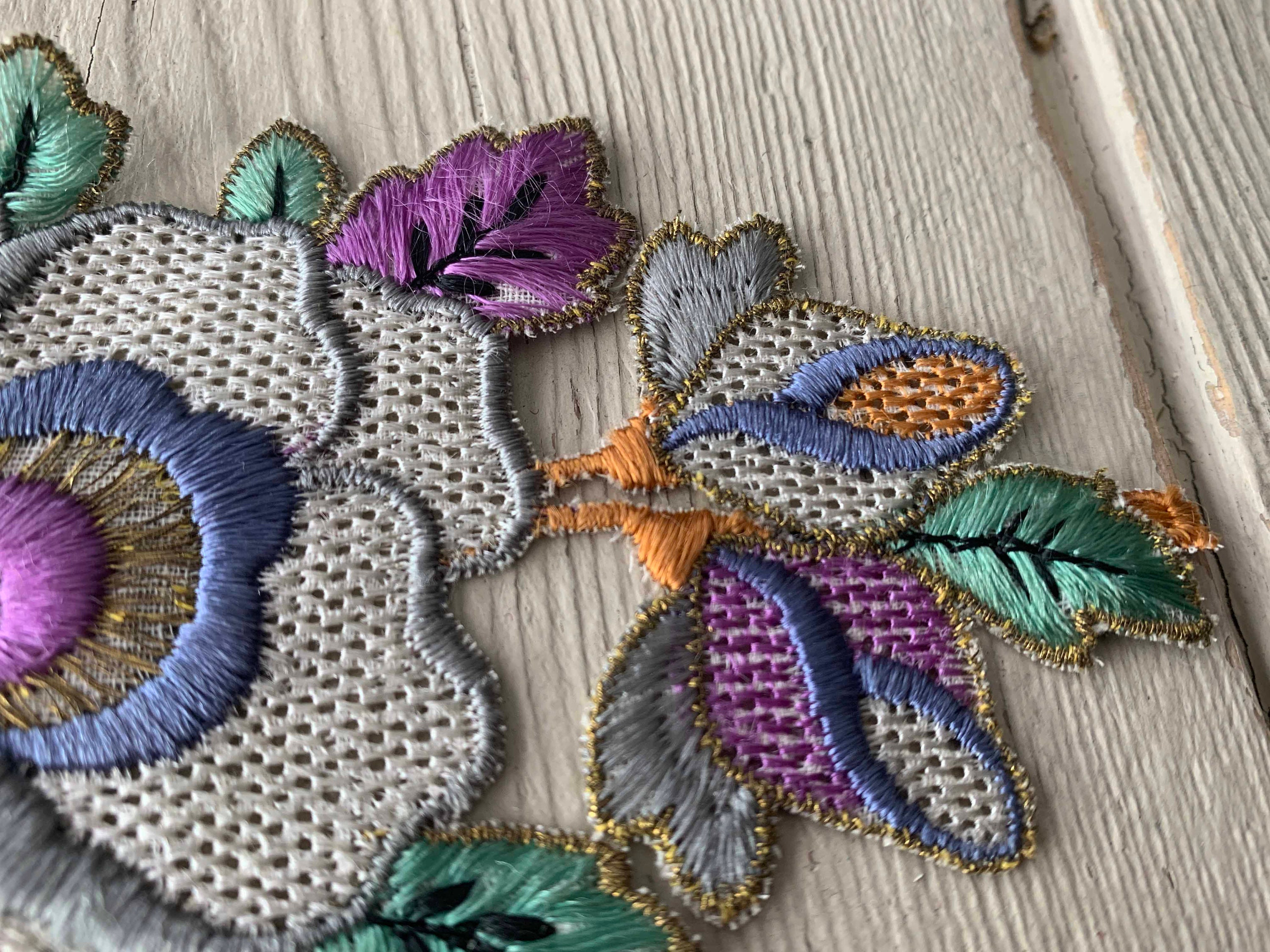 One Antique Embroidered Applique With Metallic Thread Accents Art Deco ...
