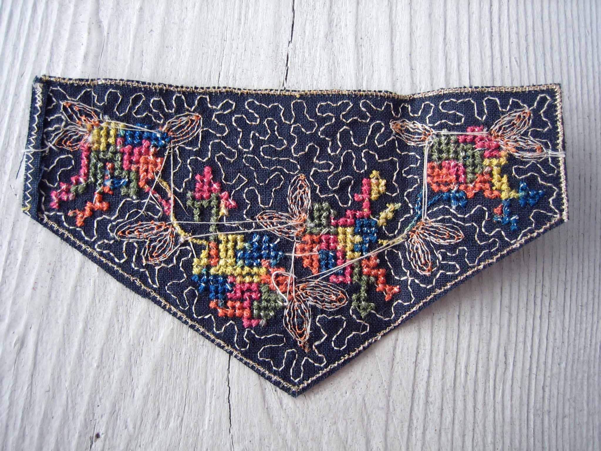One Antique French Petit Point and Metallic Thread Embroidered Applique ...