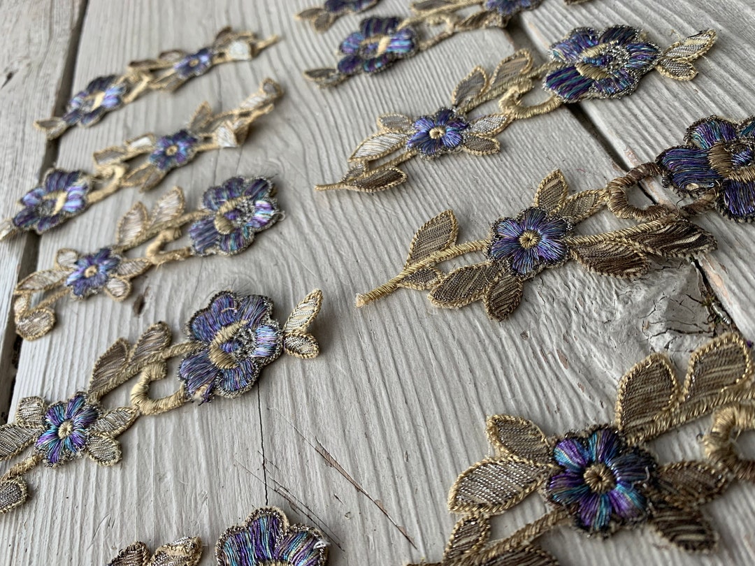 1 Antique Metallic Thread Embroidered Applique ref A-5471 Box 7 - Etsy
