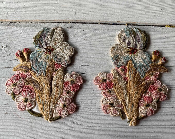 Select One Victorian Floral Embroidered Textile Applique Fragment - See ...