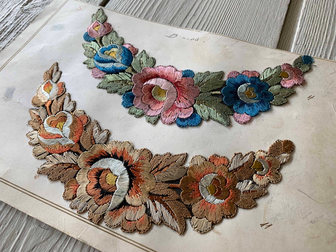 One Large Antique Embroidered Applique From Original Sample Card (ref ...