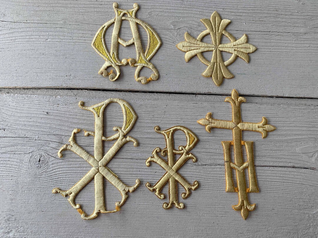 Select One Medium Antique Embroidered Applique Religious Pastoral Floss ...