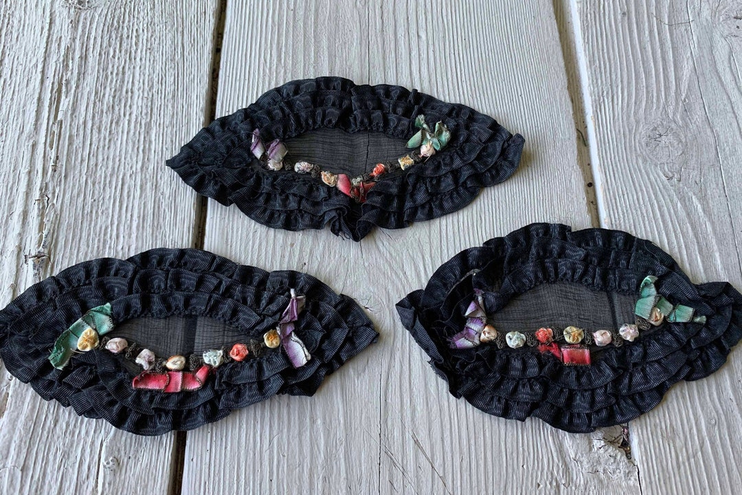 One Antique Black Silk Applique With Tiny Ombre Ribbonwork ...
