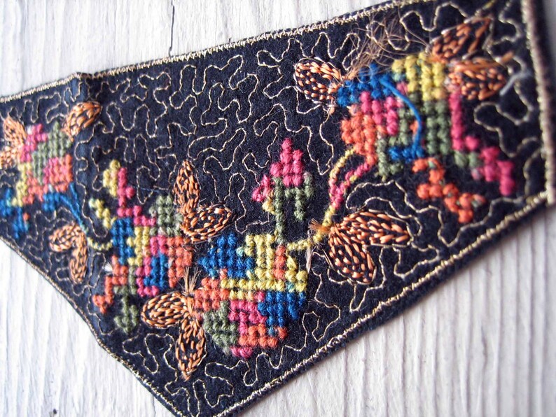 One Antique French Petit Point and Metallic Thread Embroidered Applique ...