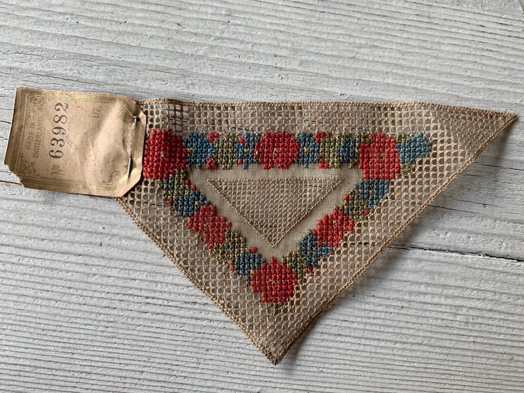 One Antique Petit Point Embroidered Applique Please Read All Item ...