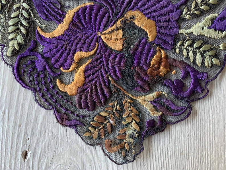 One Antique Victorian Embroidered Net Applique ref: A-7307/1 Box 5 - Etsy