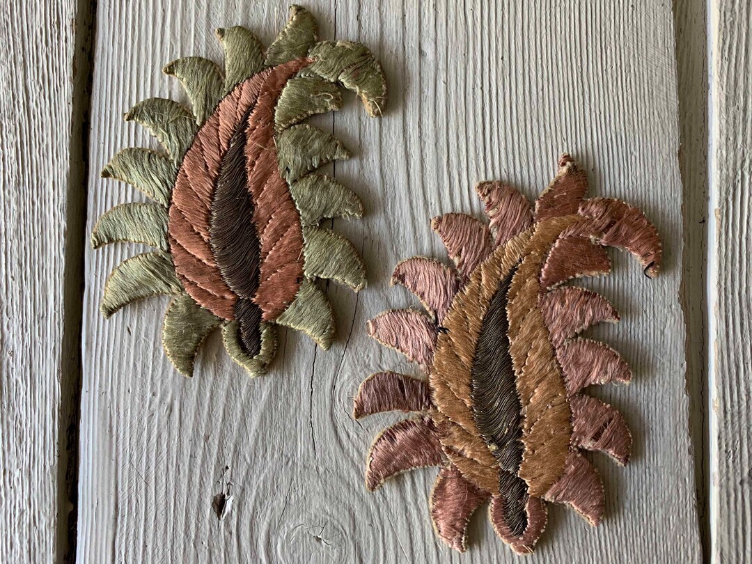 One 1800s Victorian Silk Embroidered Applique With Metallic Thread ...