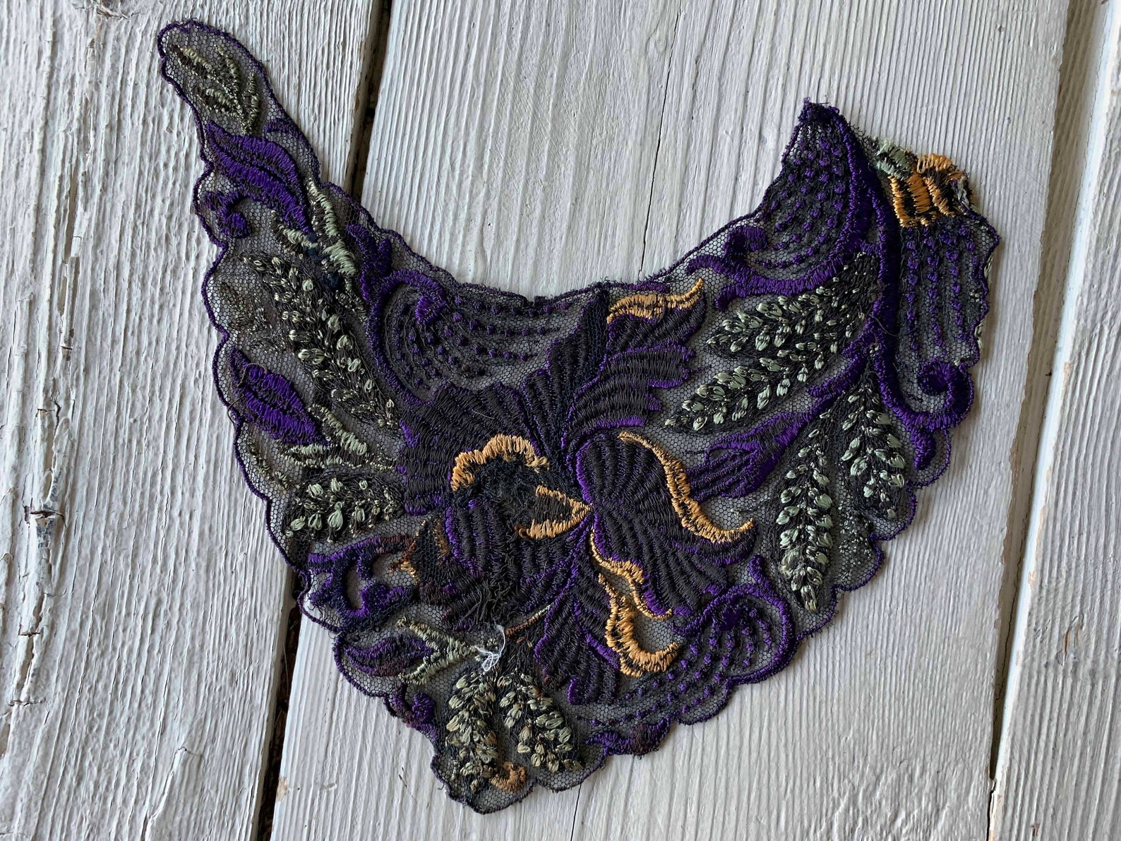 One Antique Victorian Embroidered Net Applique ref: A-7307/1 Box 5 - Etsy