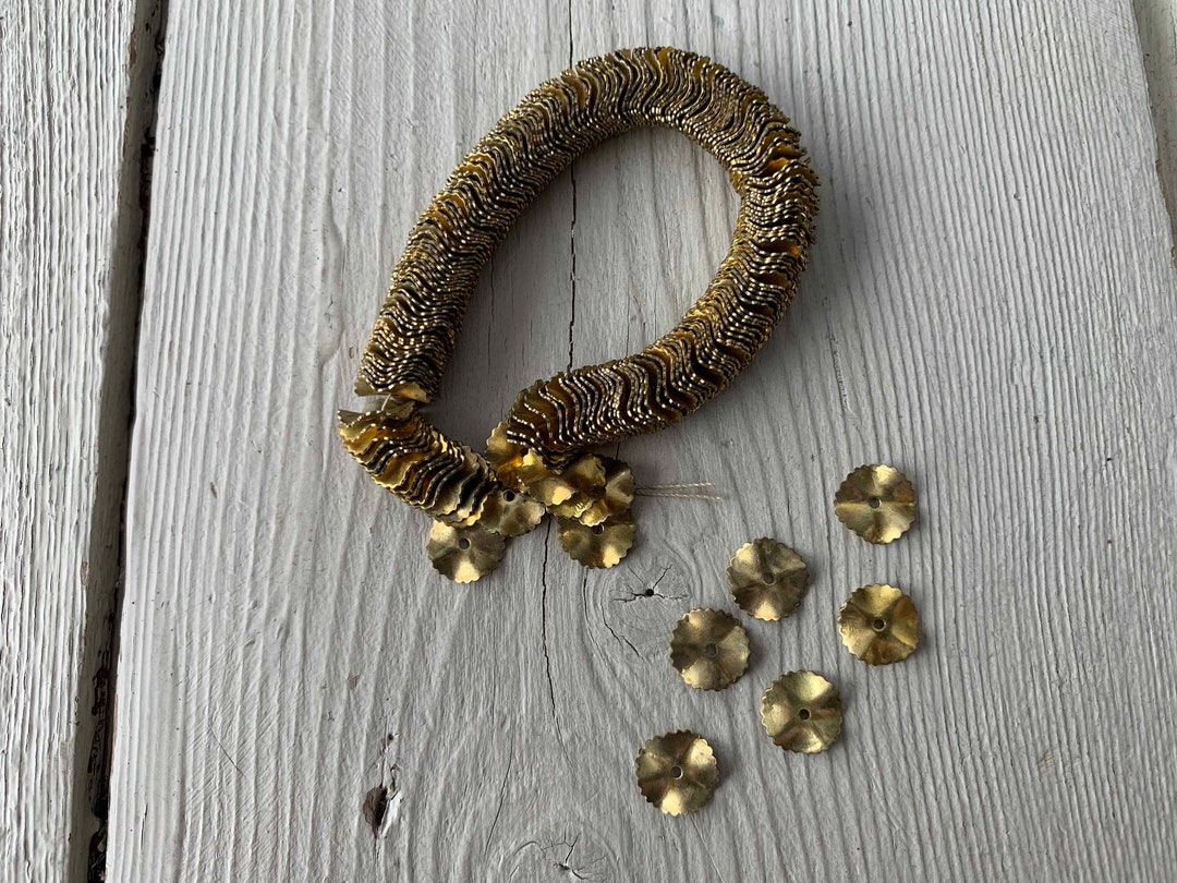 Lot of 6 Pieces Early Antique French Large Heavy Metal Flower Sequins ...