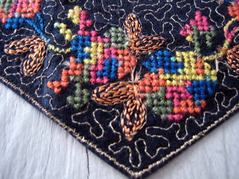 One Antique French Petit Point and Metallic Thread Embroidered Applique ...