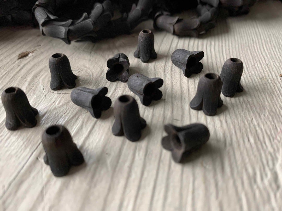 12 Beads Rare French Victorian Antique Black Lightweight Wood Bead Bell ...