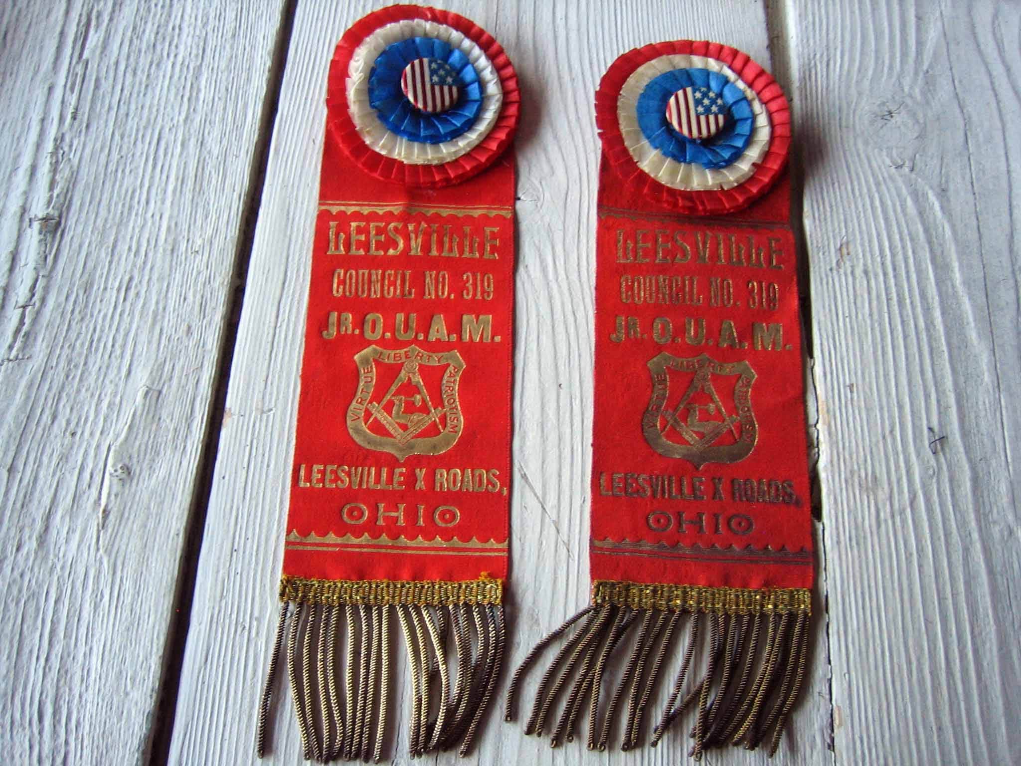 One Antique Fraternal Badge With Silk Flag Button and Metallic Fringe ...