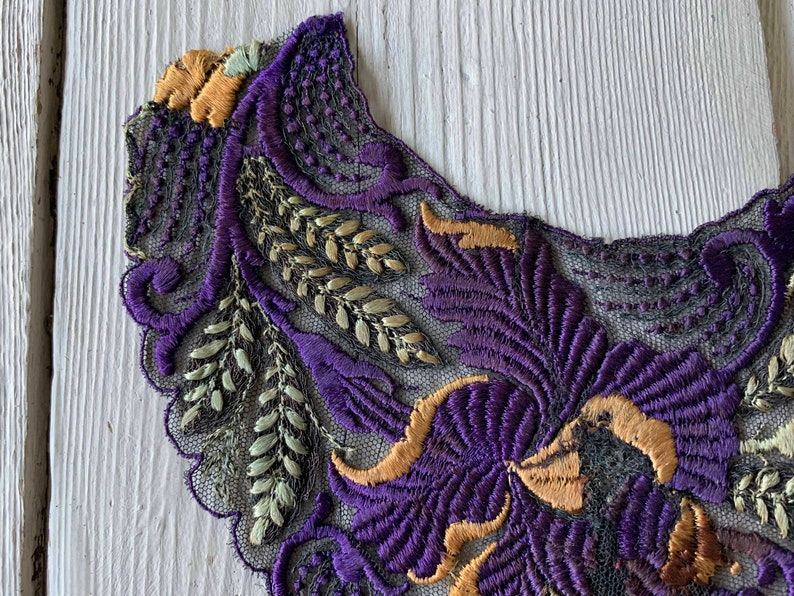 One Antique Victorian Embroidered Net Applique ref: A-7307/1 Box 5 - Etsy