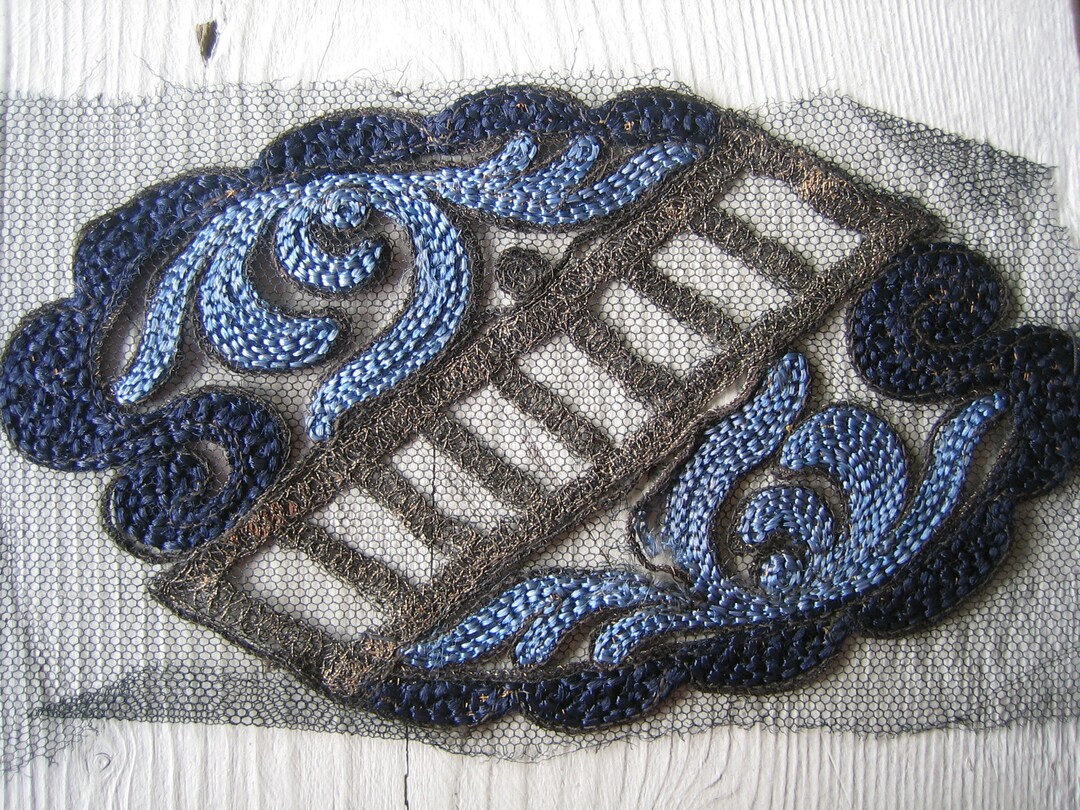 Antique Metallic Thread and Floss Embroidered Net Applique (ref: A-6224 ...