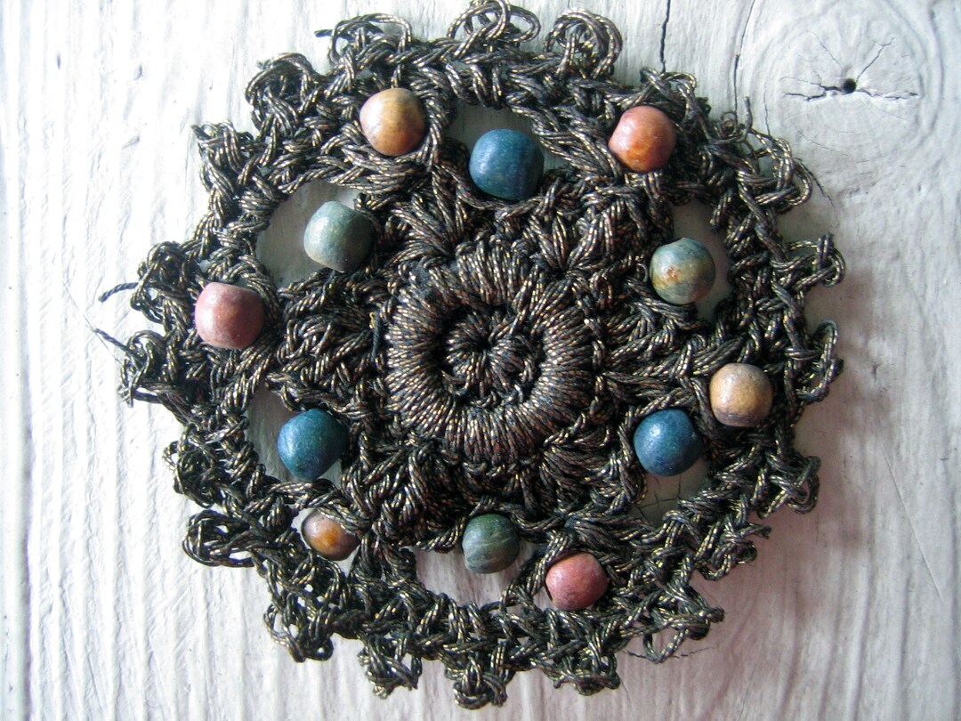 One Antique Metallic Thread Applique With Beads (ref: A-6224/132 Box8 ...
