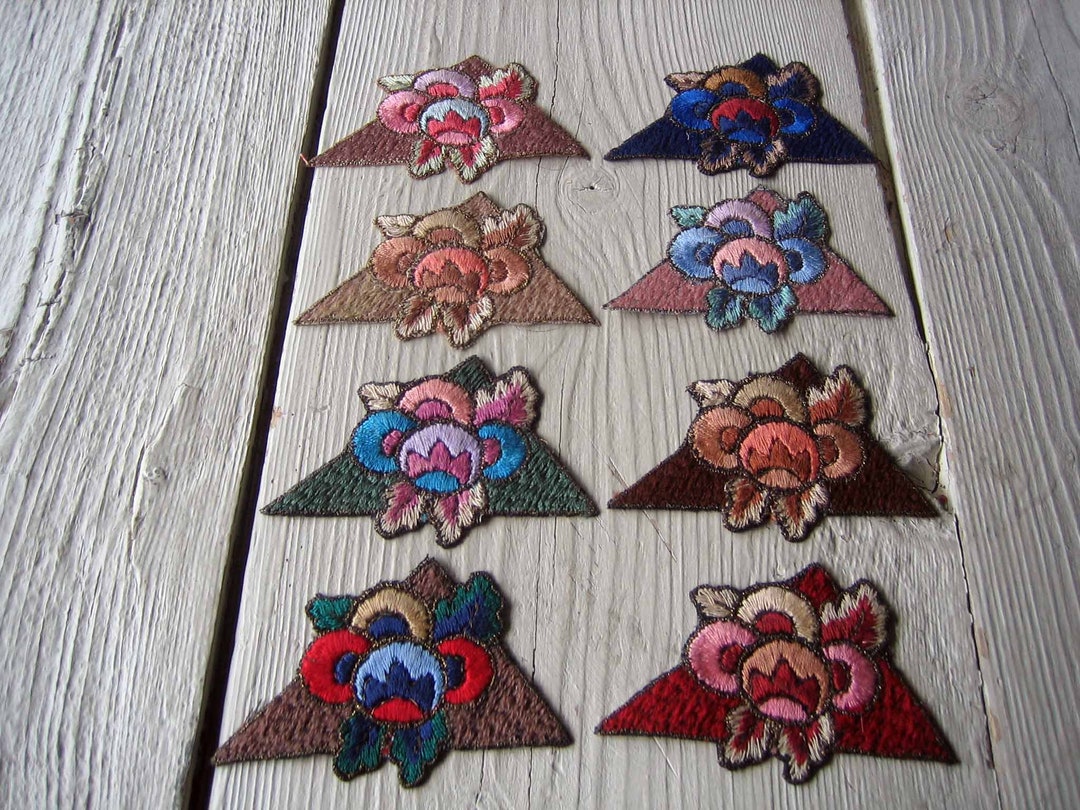 One Small Antique Embroidered Art Deco Flower Floral Applique With ...