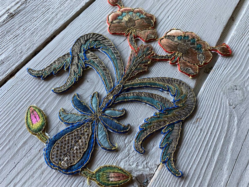 One Large Victorian 19th Century Floral Embroidered Appliques With ...