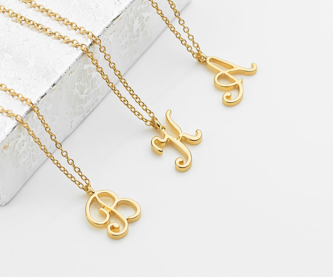 Cursive Letter Necklace / Personalized Bridesmaid Gift / Minimalist ...