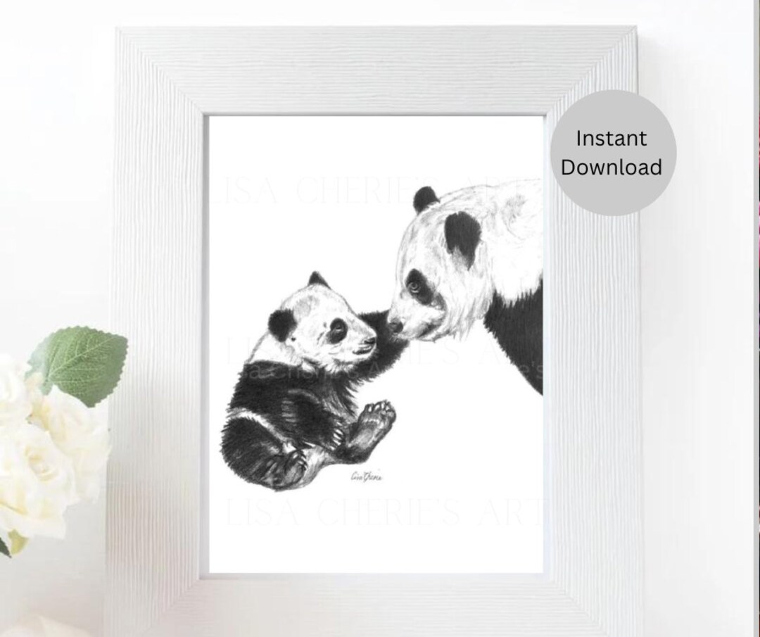 Mother and Baby Panda Digital File Art, Animal Nursery Art, Nursery ...