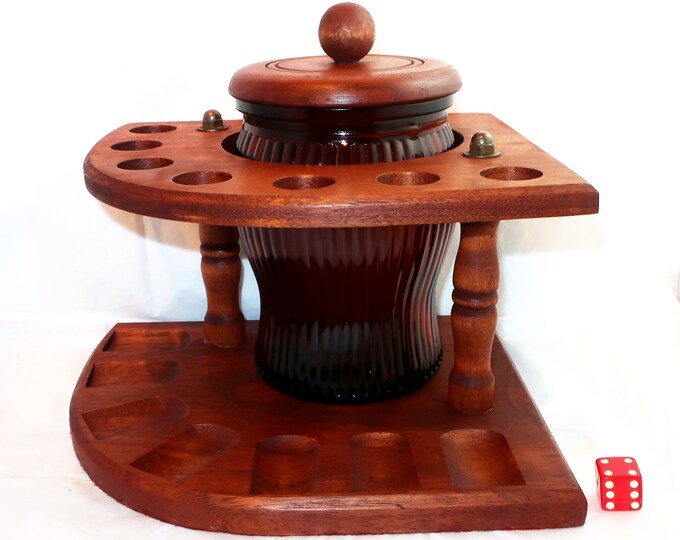 WALNUT 7 PIPE STAND & Fluted Glass Humidor W/lid Corner Holder Rack by ...