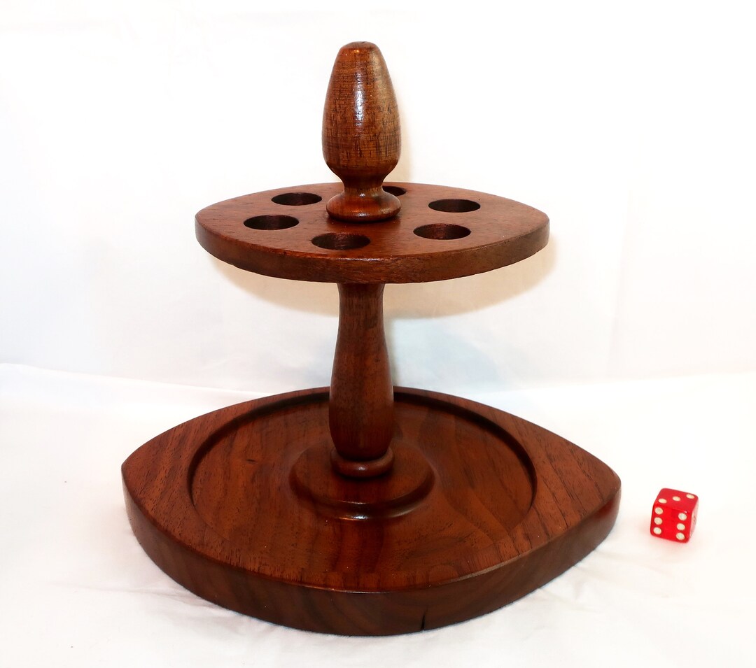WALNUT 6 PIPE STAND Football Oval Shape Wood Holder by Decatur ...