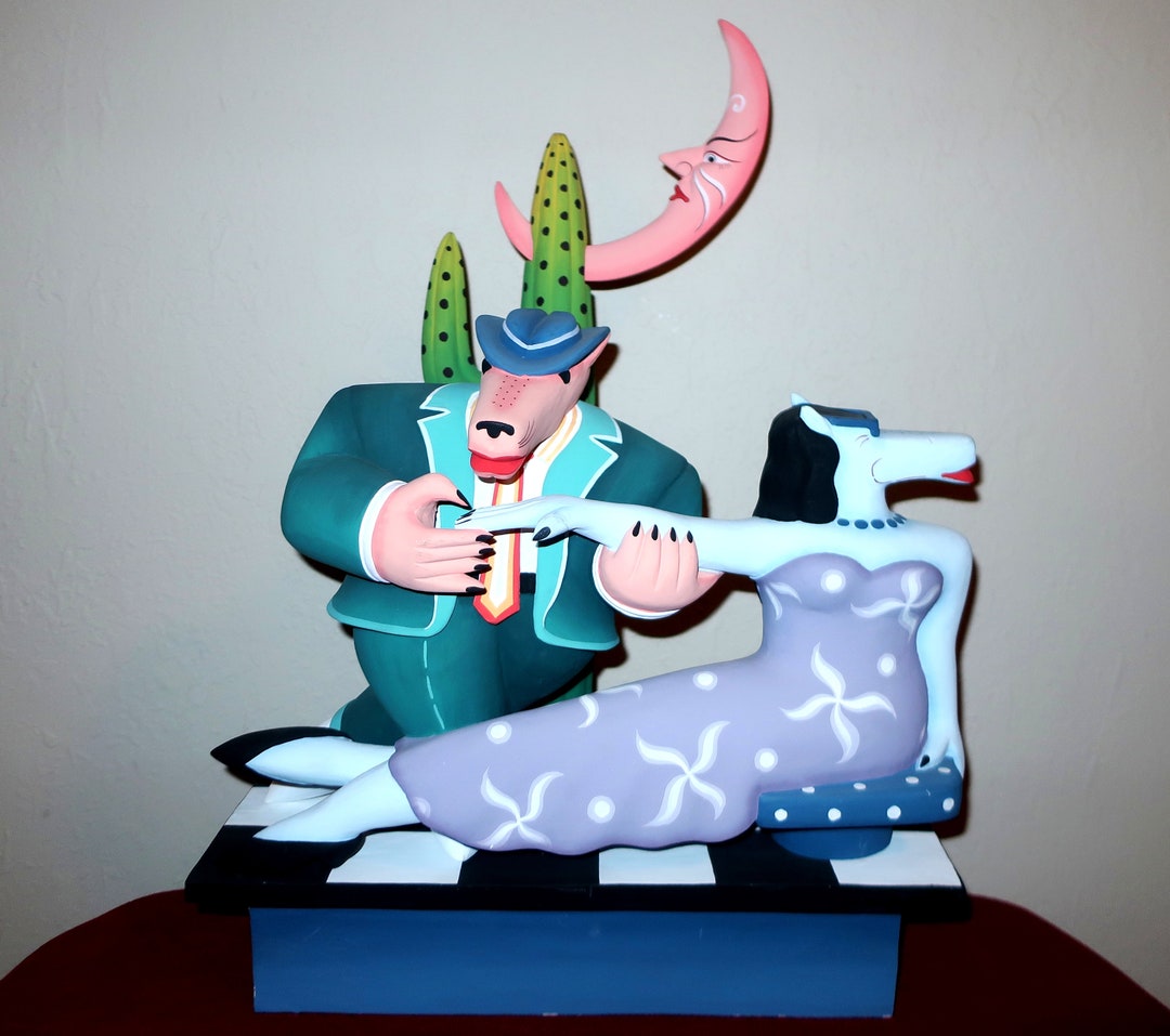 SOUTHWEST COYOTE SCULPTURE Carved Wood Art Piece Amor Love - Etsy