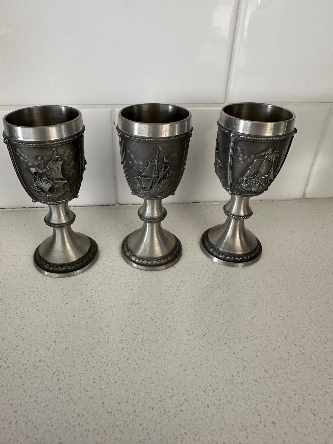 Set of 3 Mini Pewter Goblets German Ship or Sailboat Images - Etsy
