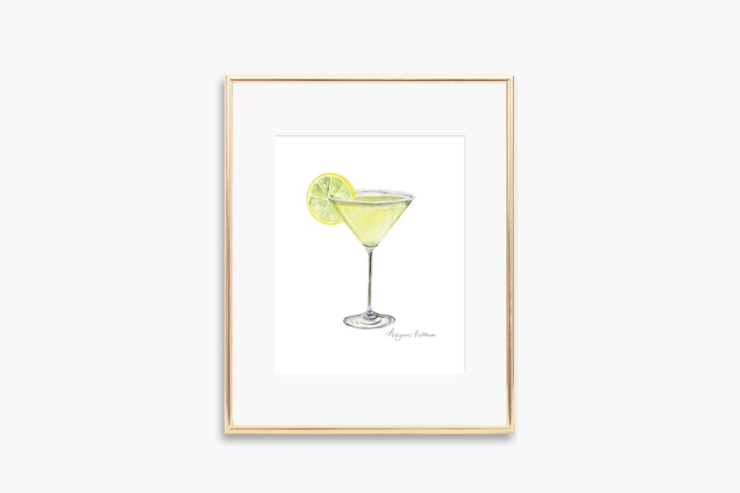 Drink Art Print, Lemon Drop Martini Art, Lemon Cocktail Painting ...
