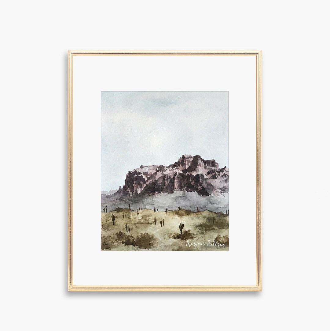 Superstition Mountains Watercolor Art Print, Arizona Desert Landscape ...
