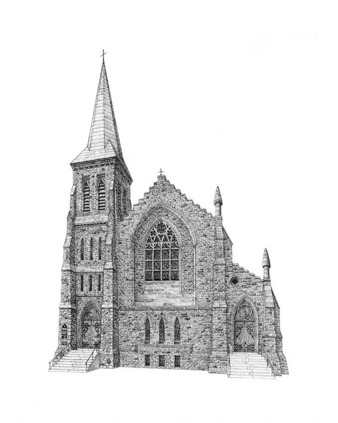 CHRIST CHURCH CATHEDRAL Print Black and white illustration | Etsy