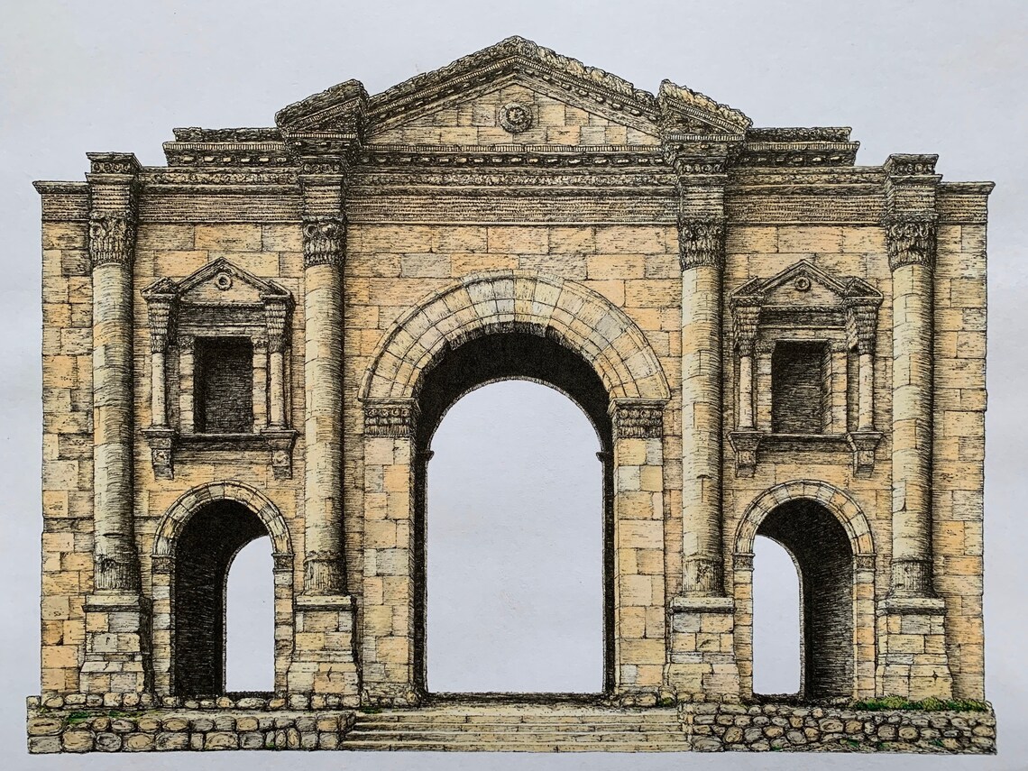 ARCH OF HADRIAN print Coloured Illustration - Etsy Australia