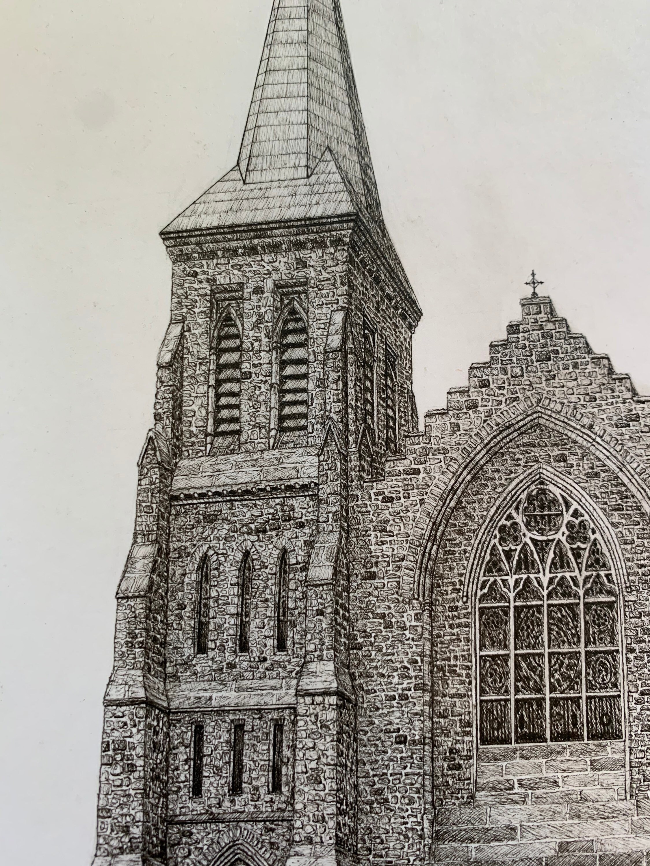 CHRIST CHURCH CATHEDRAL print Black and White Illustration of Church in ...