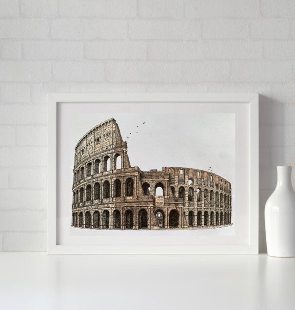 THE COLOSSEUM (print) Coloured Illustration - Etsy