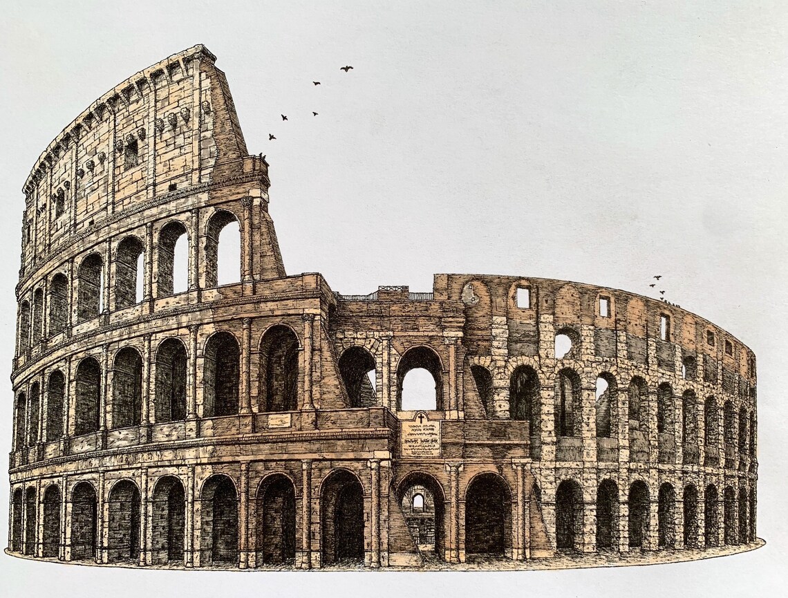 THE COLOSSEUM (print) Coloured Illustration - Etsy