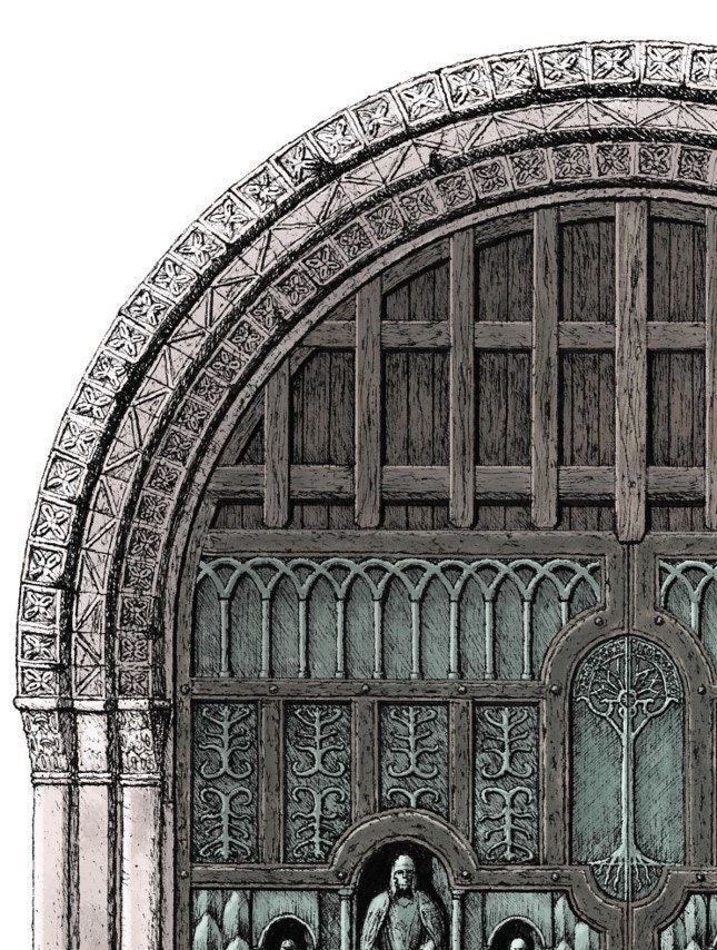 MINAS TIRITH GATE print Coloured Illustration From the Lord of the ...
