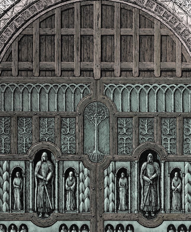 MINAS TIRITH GATE print Coloured Illustration From the Lord of the ...