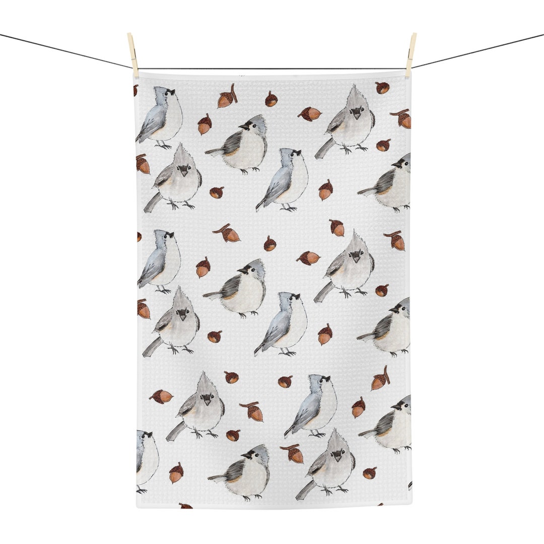 Tufted Titmouse Kitchen Towel, Cute Birds Dish Towel, Microfiber Tea ...