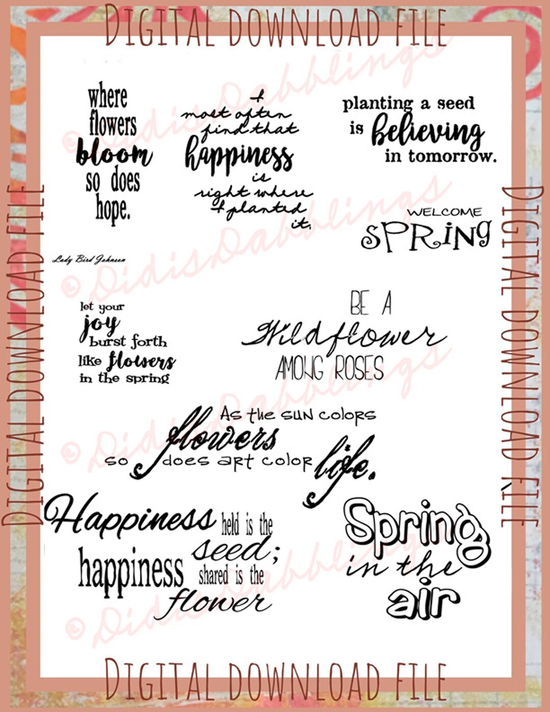 Printable Spring Titles, Digital Download for Paper Crafting, Card ...