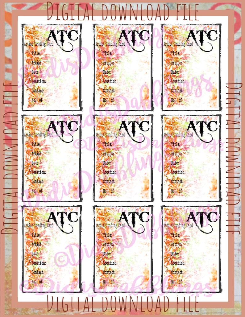 Printable ATC Back, Digital Download, Artist Trading Card Backs, ACEO ...