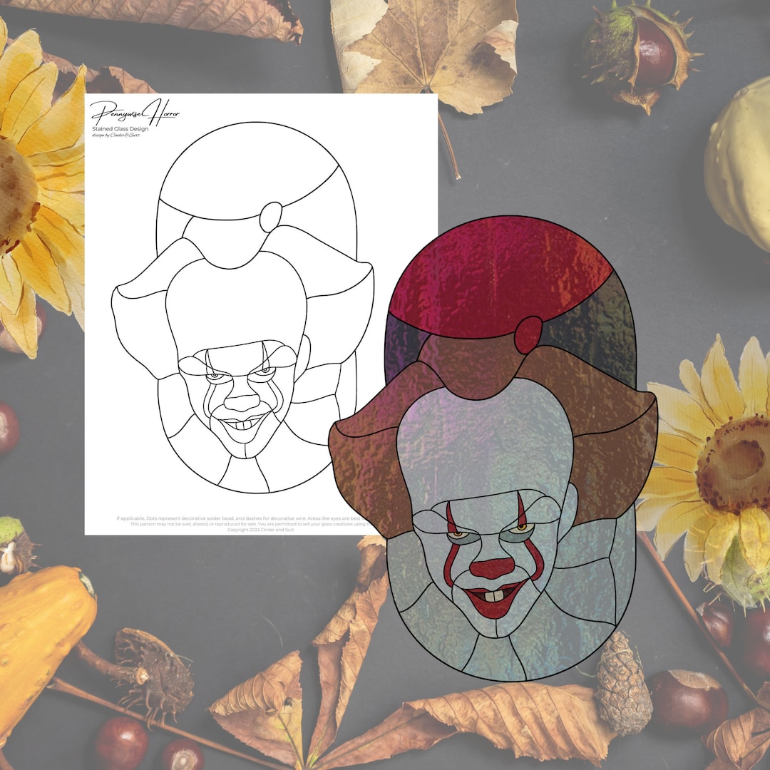 Pennyw IT Clown Horror Stained Glass Pattern, Digital Stained Glass ...