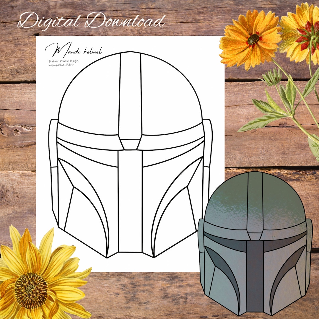 Helmet #2, Mando Stained Glass Pattern, Digital Stained Glass Pattern ...
