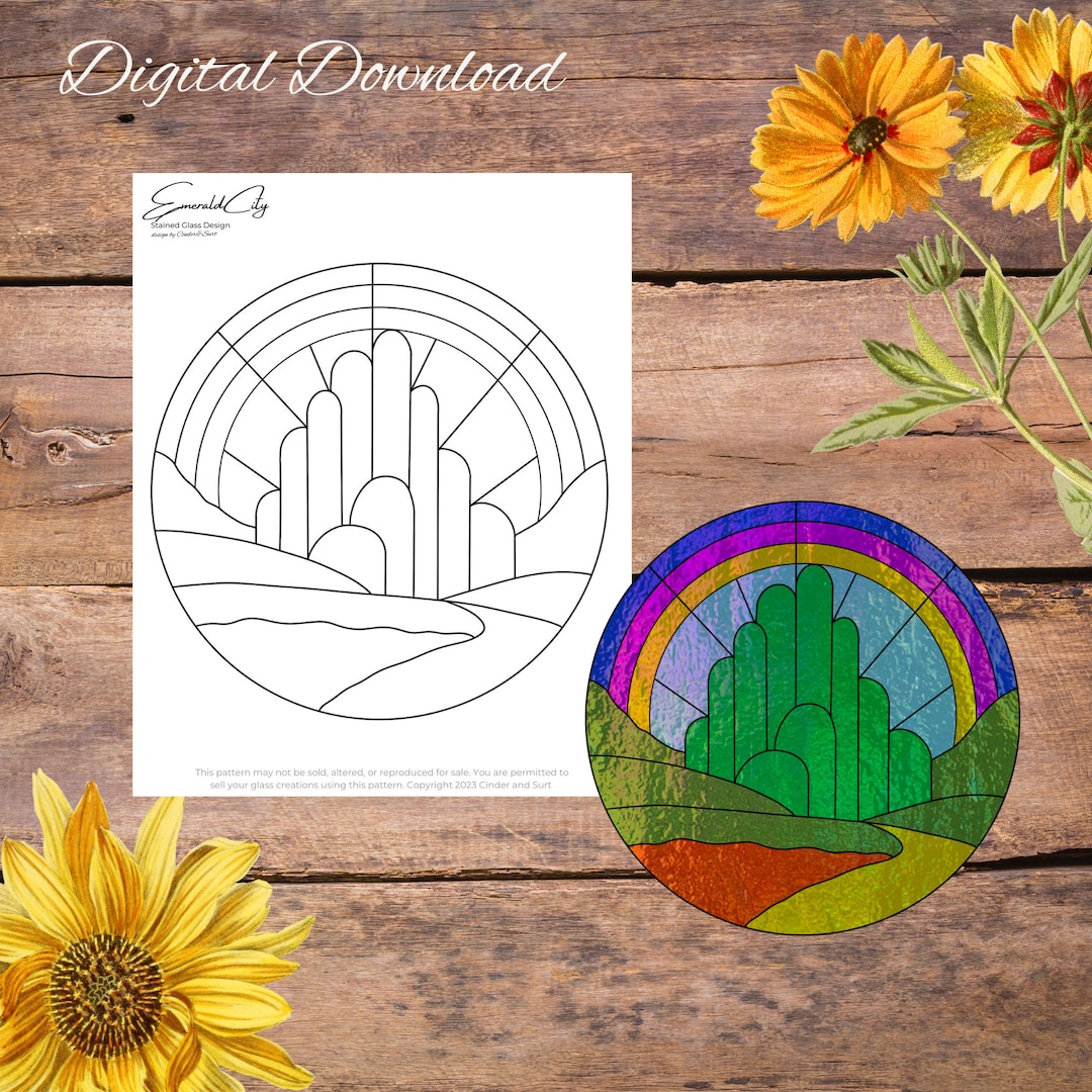 Emerald City Wizard of Oz Stained Glass Pattern, Digital Stained Glass ...