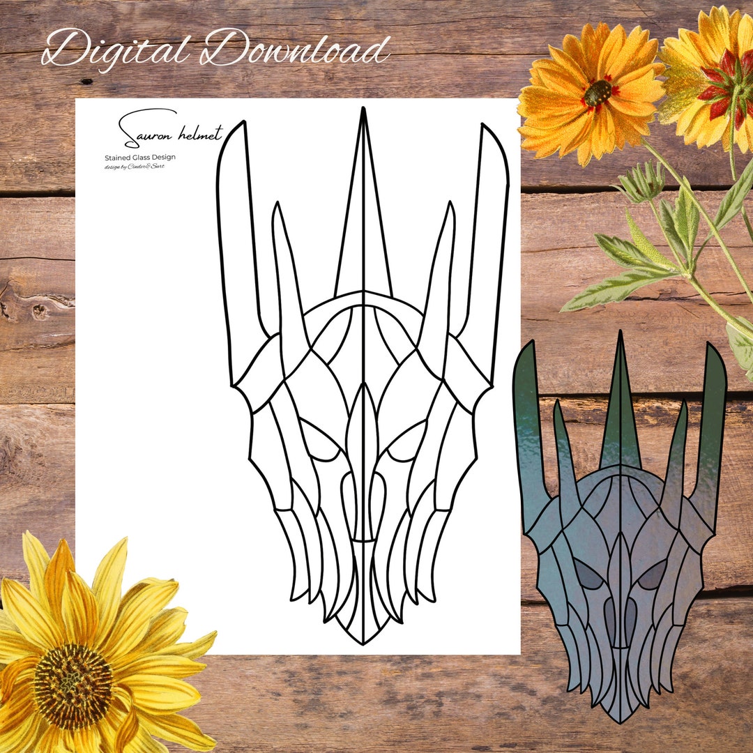 Wraith Lotr Helmet Stained Glass Pattern, Digital Stained Glass Pattern ...