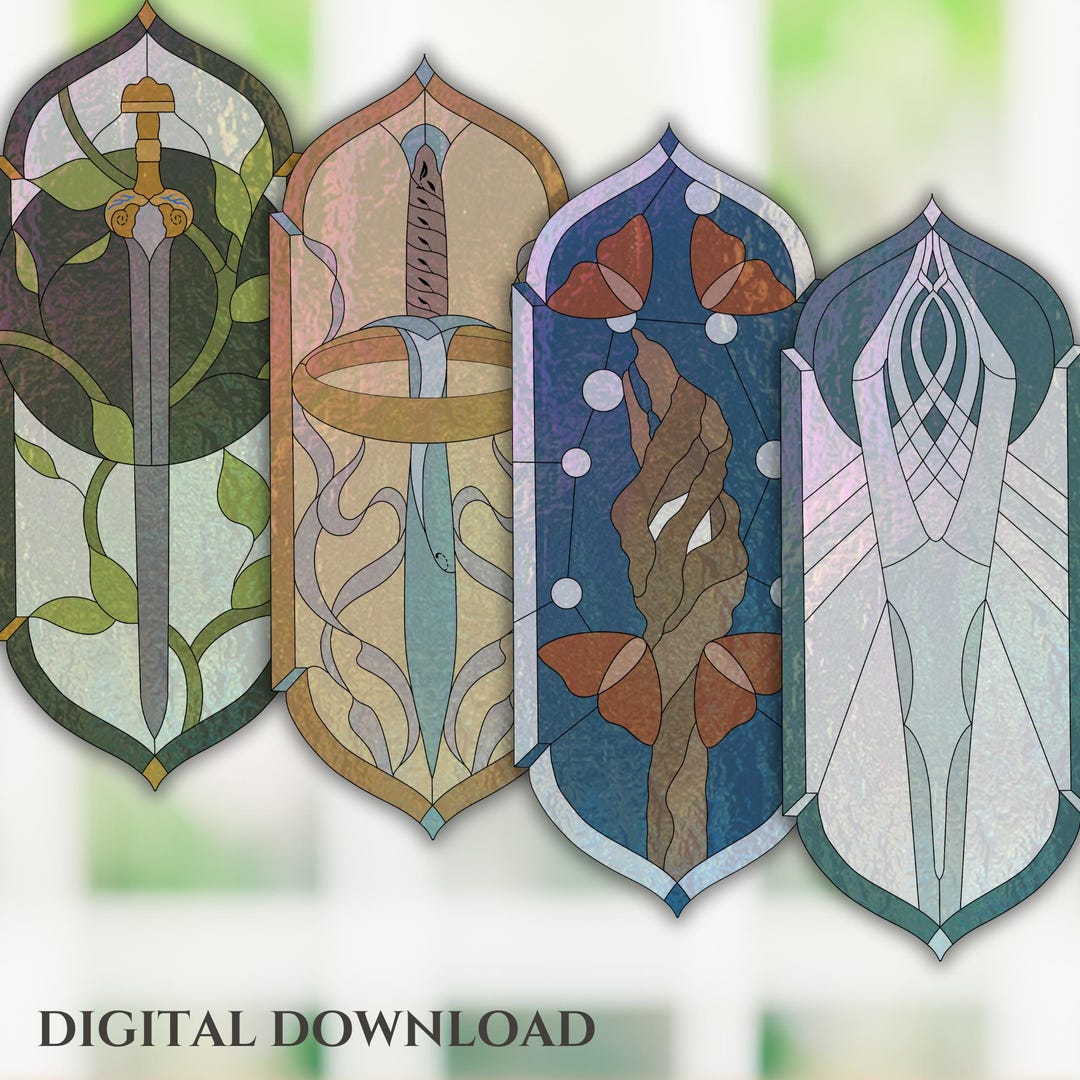 LOTR Weapons Bundle 1, Stained Glass Pattern, Digital Stained Glass ...