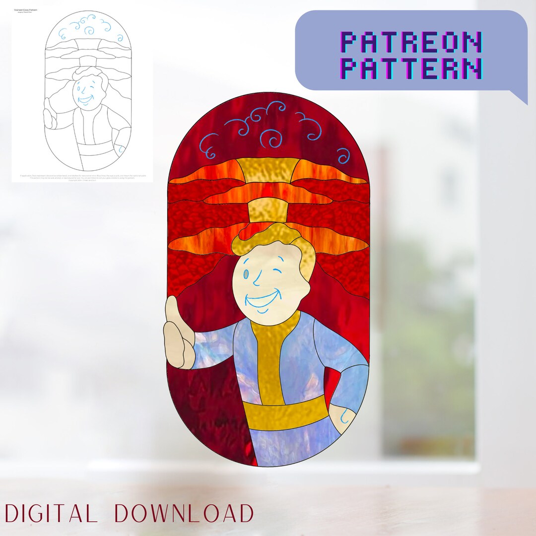 Vault Bro and Mushroom Cloud Fall Out Stained Glass Pattern, Digital ...