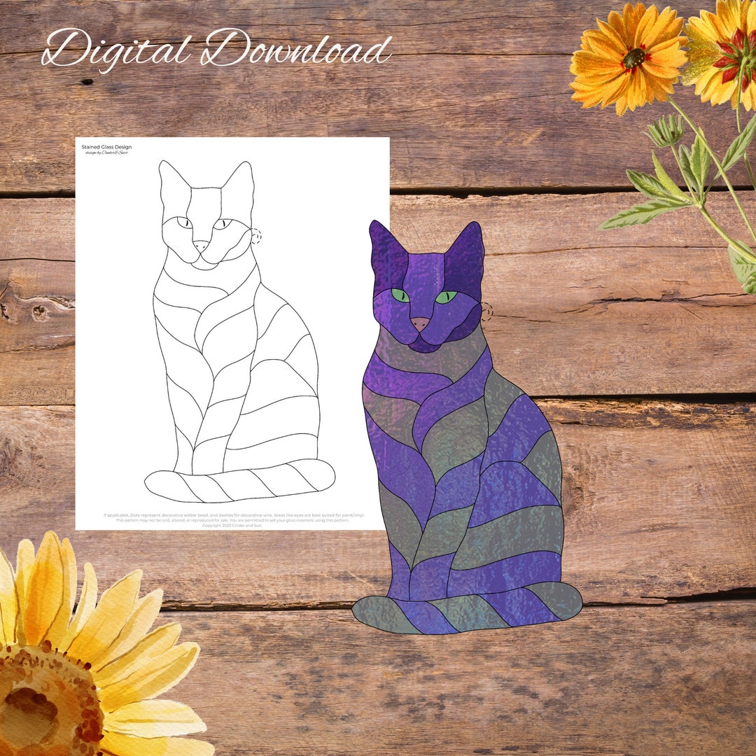 Grinning Cheshire Cat, Clear Glass Ribbon Cat, Stained Glass Pattern ...